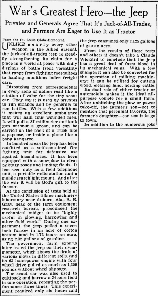 Barney Roos Believes in the Farm Jeep; Canadian Experts Not so Sure ...