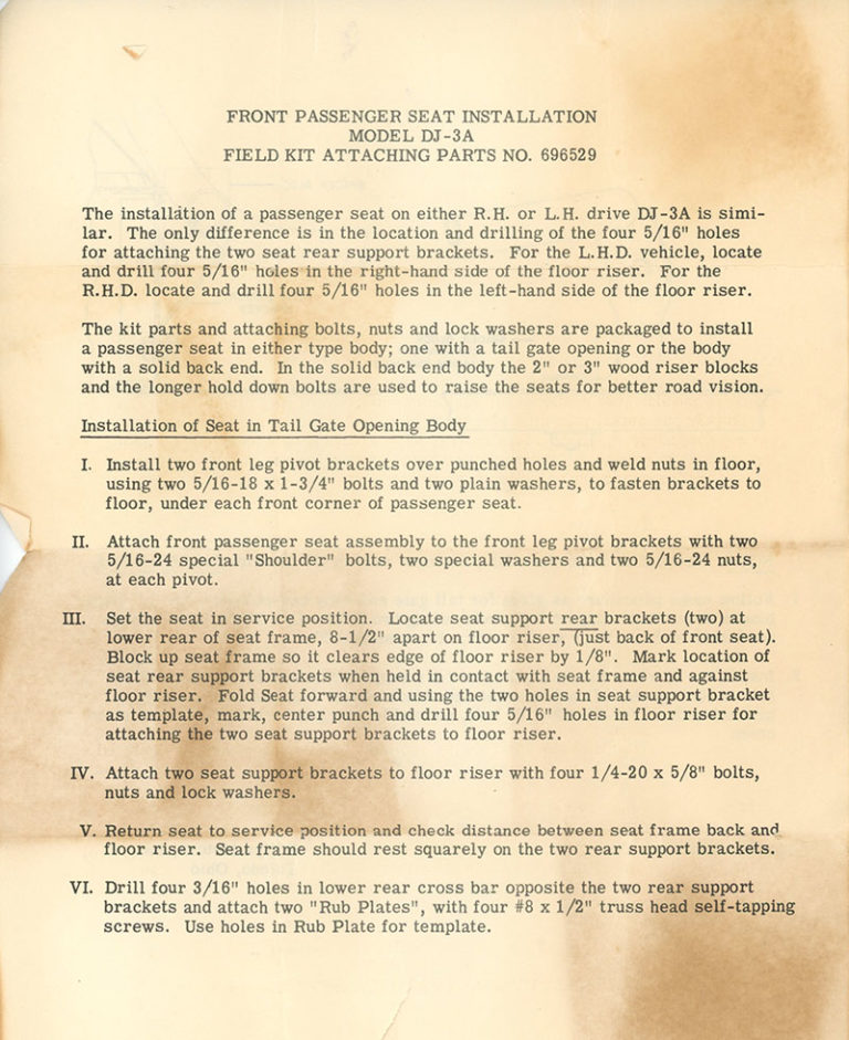 DJ-3A Front Seat Installation Instructions from 1956 | eWillys