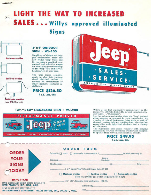Willys Motors Bulletin About Illuminating Jeep Signs | eWillys