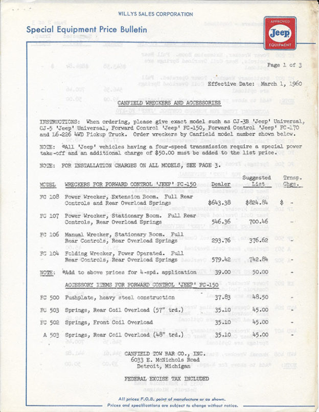 Canfield Tow Company Wrecker Mailers & Documents | eWillys