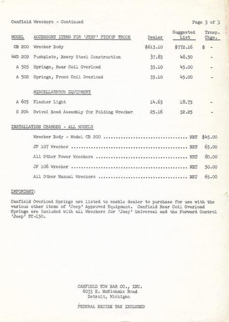 Canfield Tow Company Wrecker Mailers & Documents | eWillys