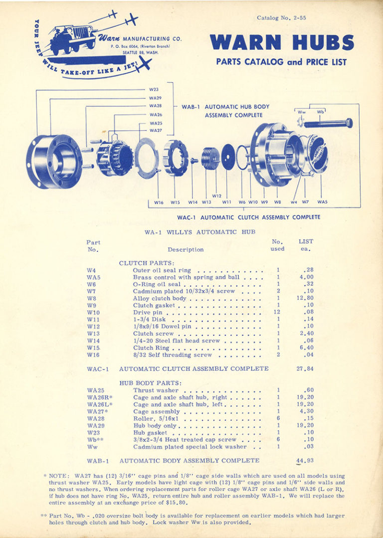 1955? Warn Hub Catalog and Price List | eWillys