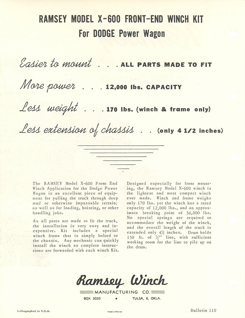 Early 1950s Ramsey Winch Brochures | eWillys