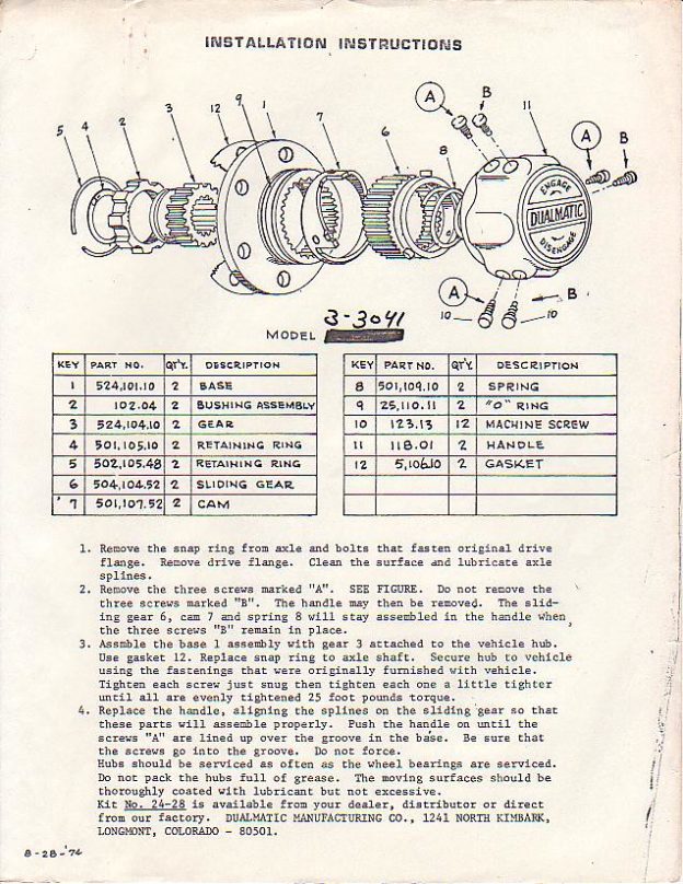 Free-Lock Hub Instructions Dualmatic/Selectro Design | eWillys