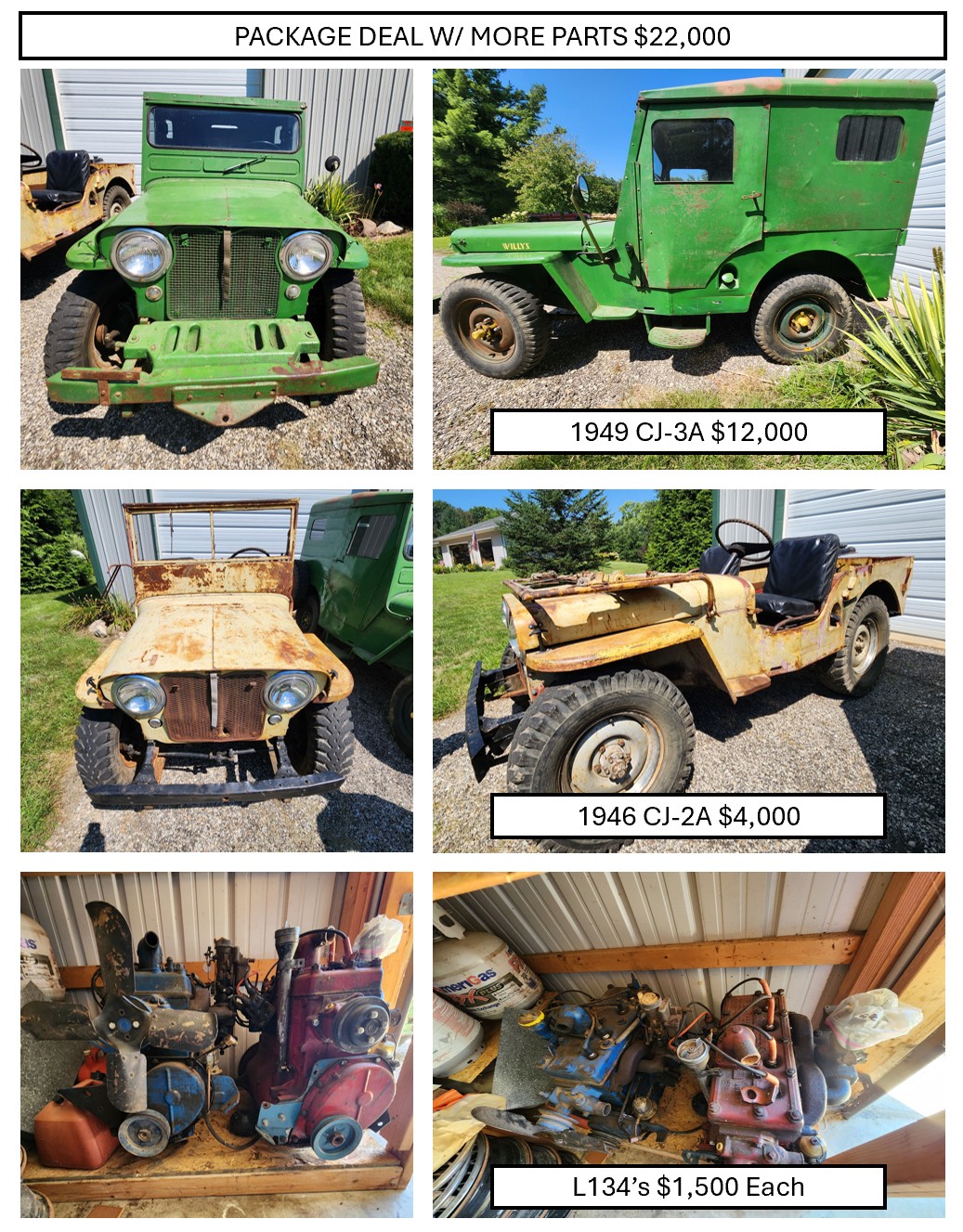 Separate or Package Deal Jeep Willys 1949 CJ-3A – 1946 CJ-2A – Engines ...